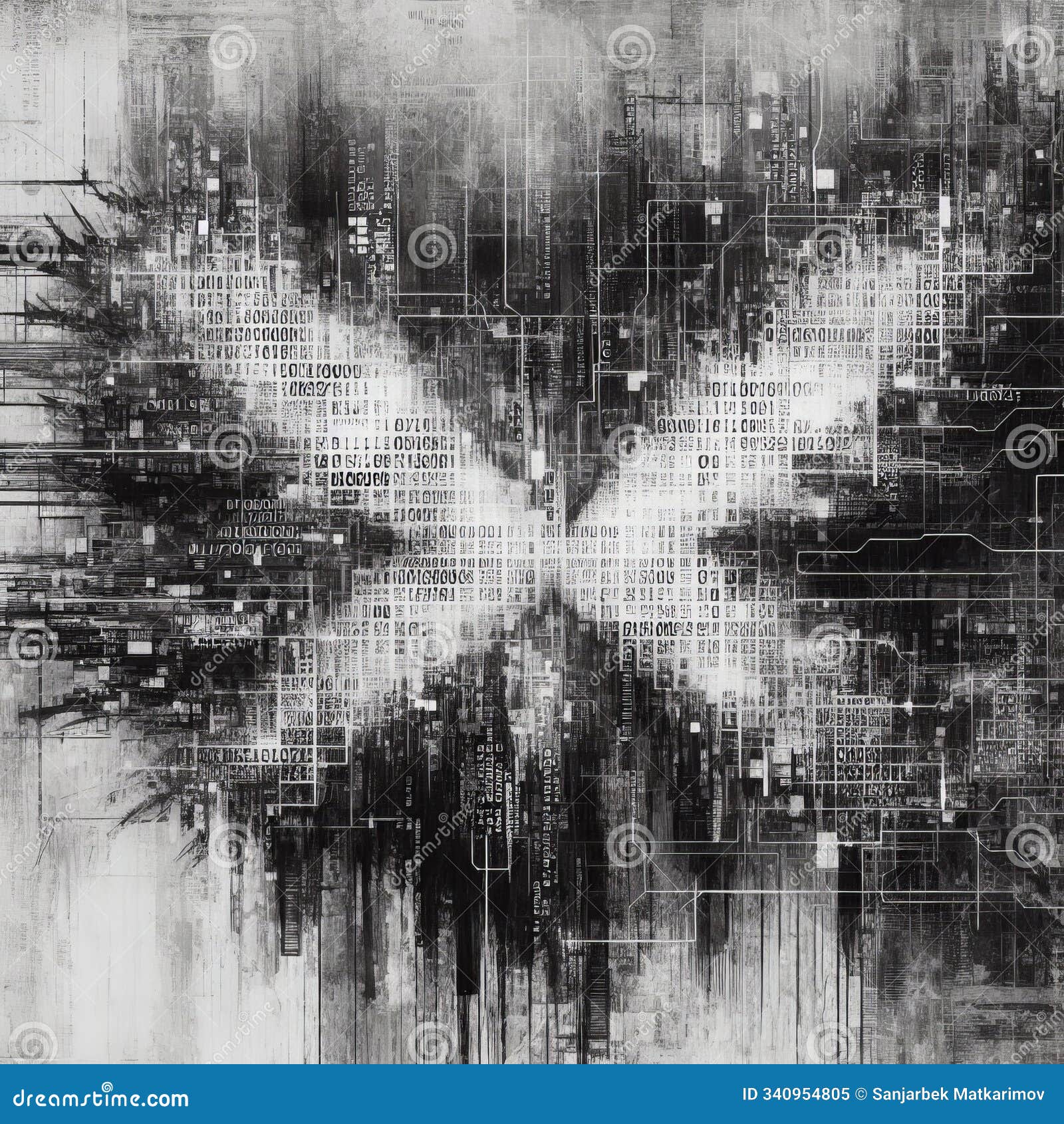 Digital Collage with Matrix Code Fragments Layers of Black and W Stock ...