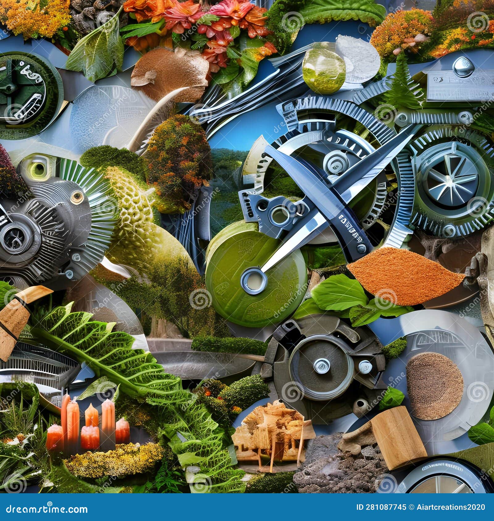 A Digital Collage of Nature and Technology, with Natural Elements Fused ...