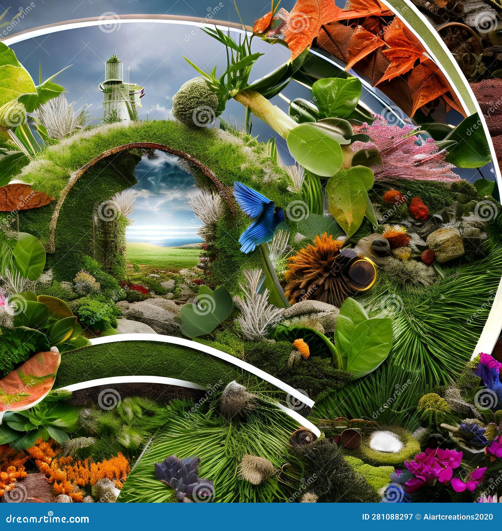 A Digital Collage of Nature and Technology, with Natural Elements Fused ...