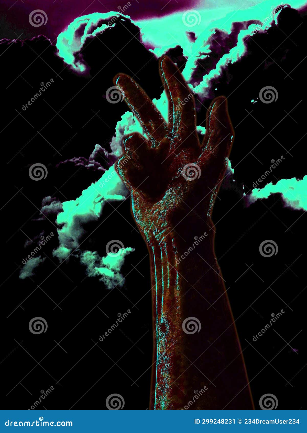 Digital Collage and Special Processing. Hand Near Clouds. Holy Trinity ...