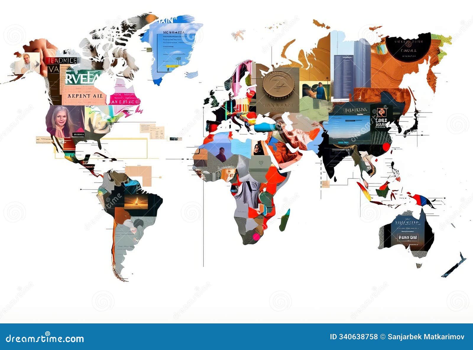 Digital Collage World Map a World Map Composed of Various Digita Stock ...