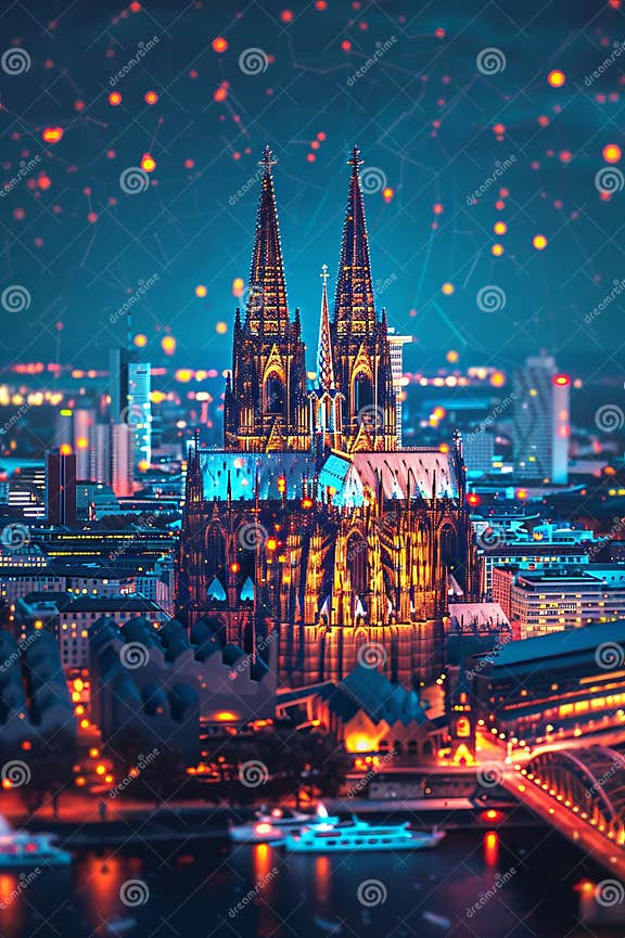 Digital Cologne Cathedral of Glowing 3d Triangular Polygons Stock Photo ...