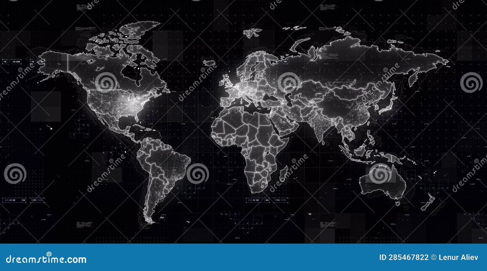 Digital Colored World Map with Data Elements and Grids 3d Render Style Stock Footage - Video of ...