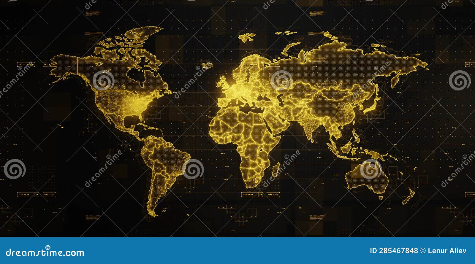Digital Colored World Map with Data Elements and Grids 3d Render Style ...