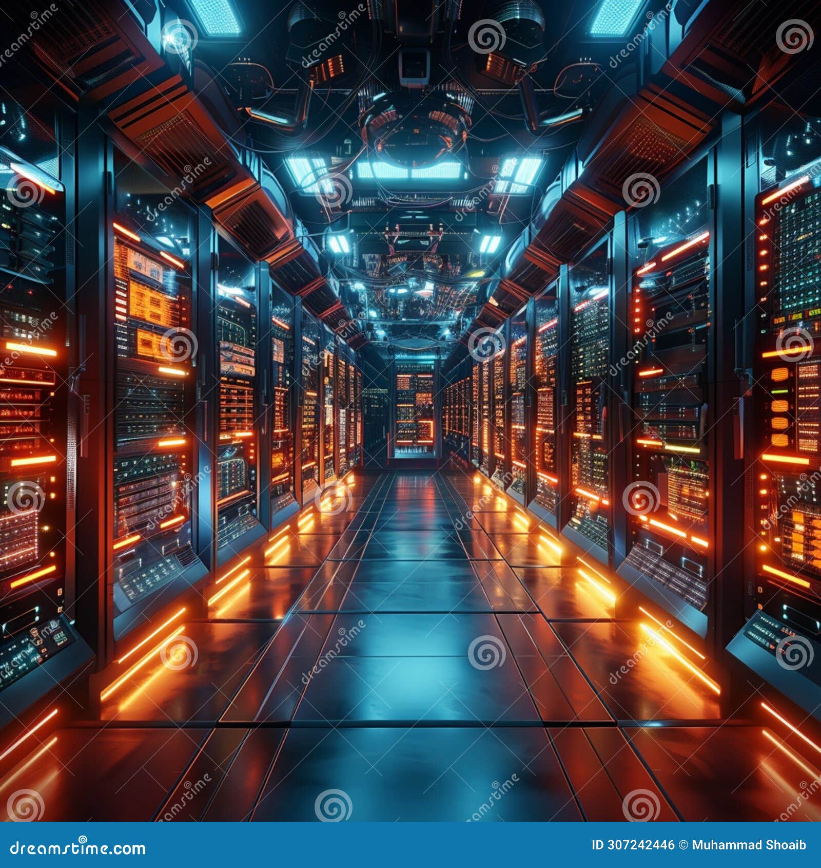 Digital Command Center 3D Rendering Showcases High Tech Server Room ...