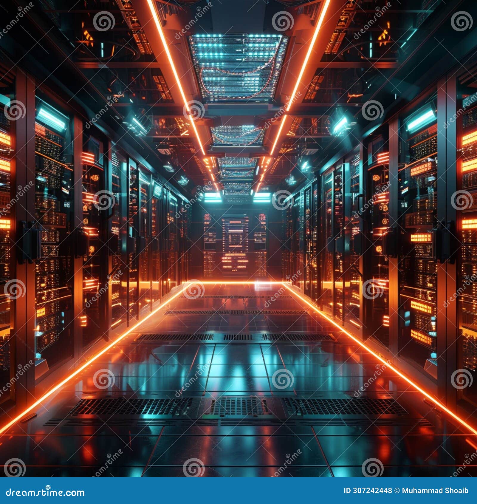 Digital Command Center 3D Rendering Showcases High Tech Server Room Stock Illustration ...