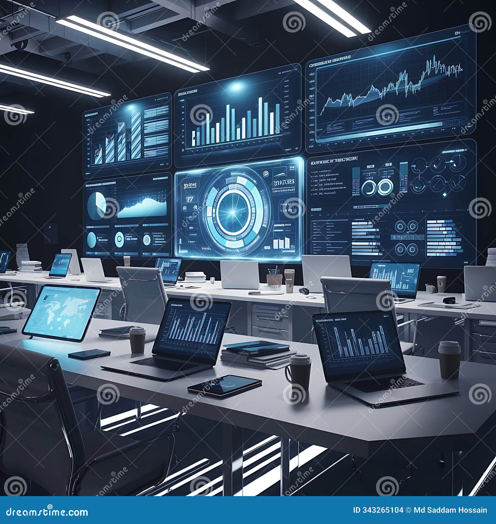 Digital Command Center Displaying Real-Time Data And Analytical ...