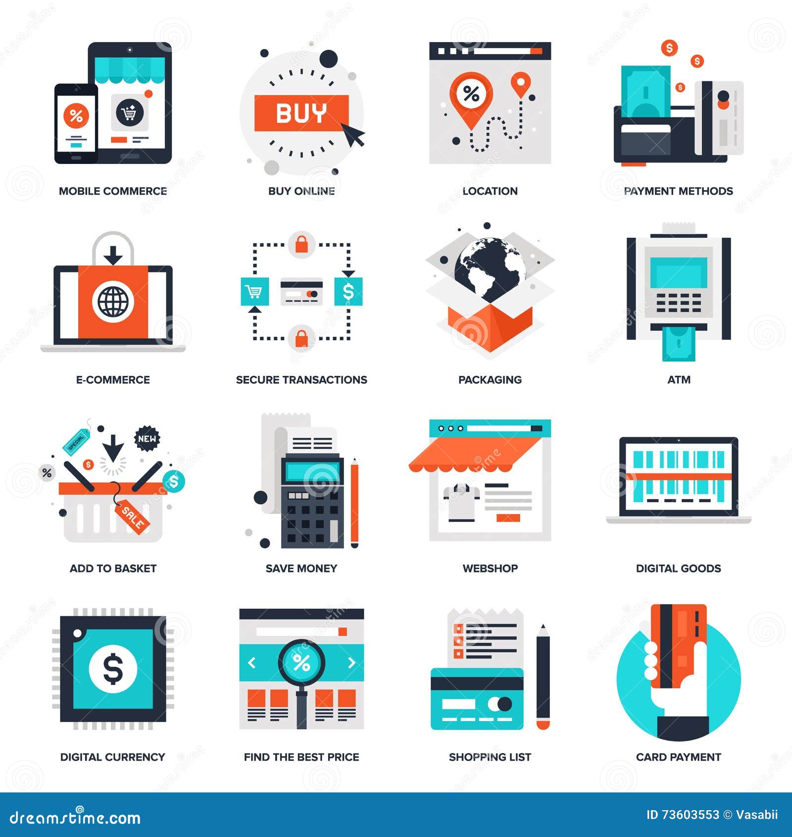 Digital Commerce Icons stock vector. Illustration of navigation - 73603553