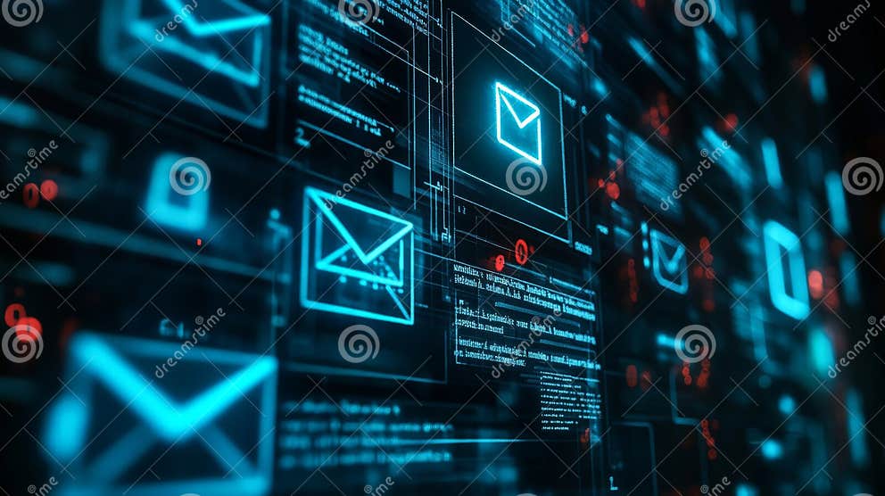 Digital Communication Concept with Glowing Email Icons and Data Overlay ...