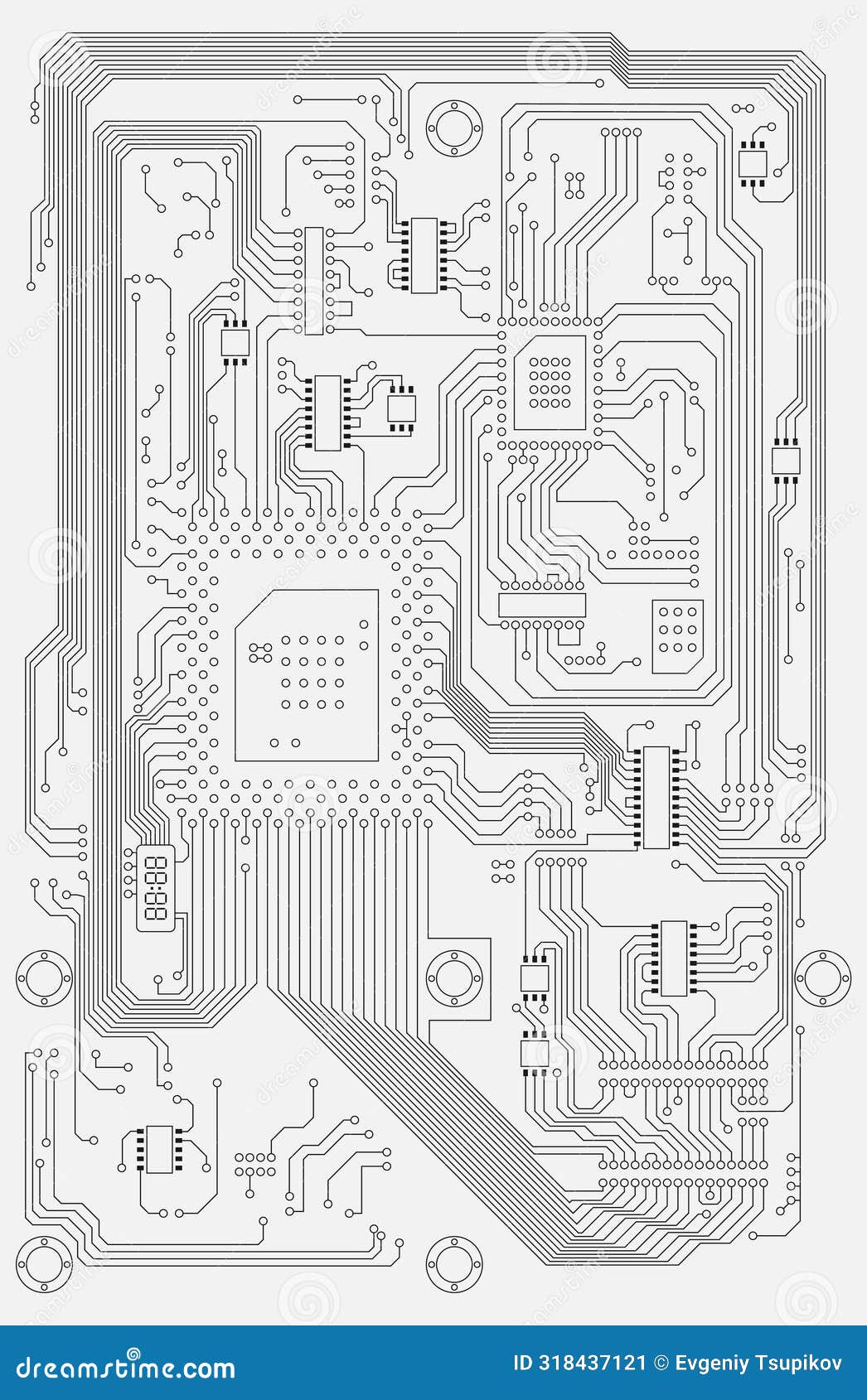 Digital Communication Module Printed Circuit Board. Vector Illustration ...