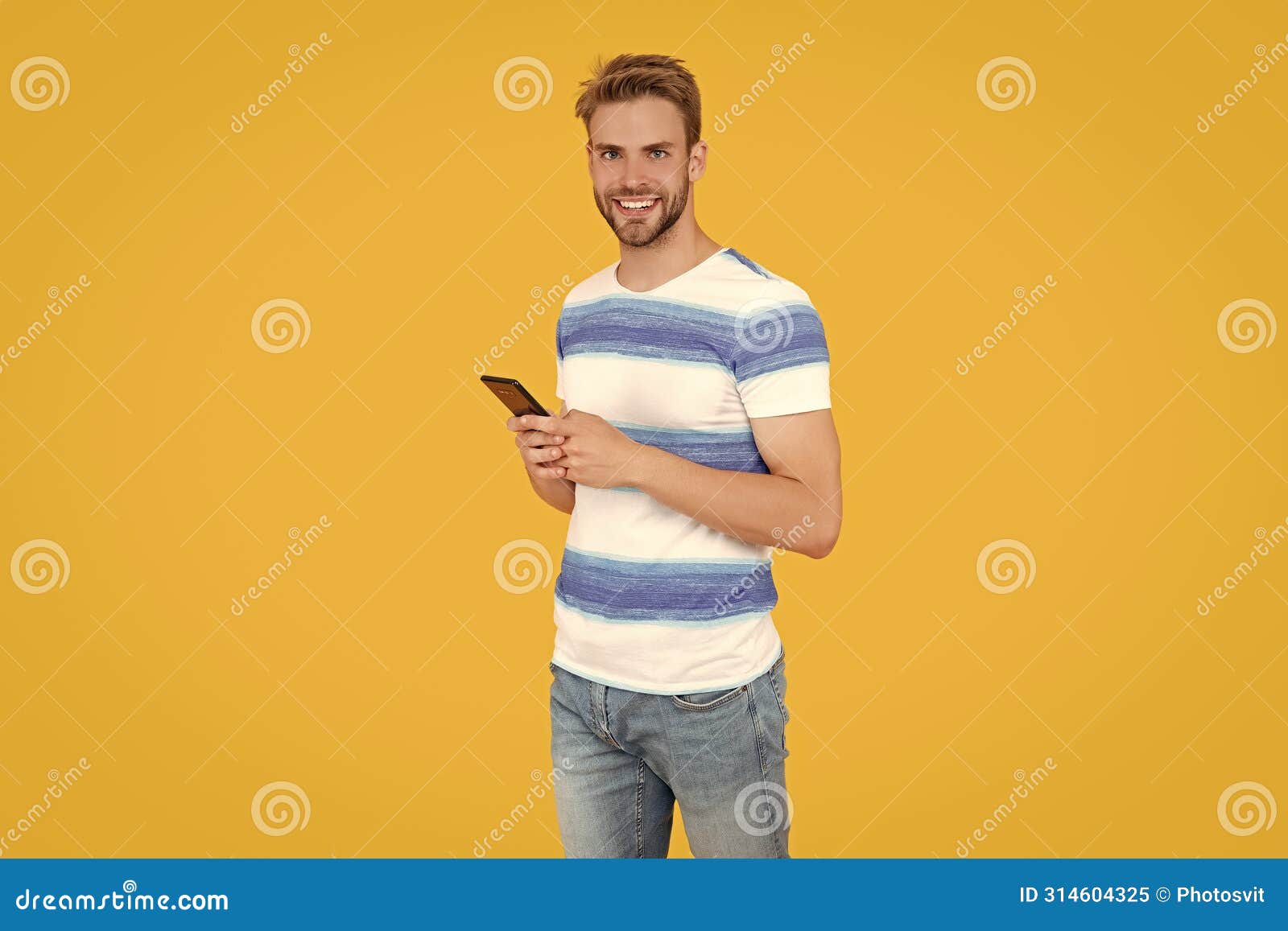 Digital Communication of Positive Man with Phone. Man Uses Phone To ...