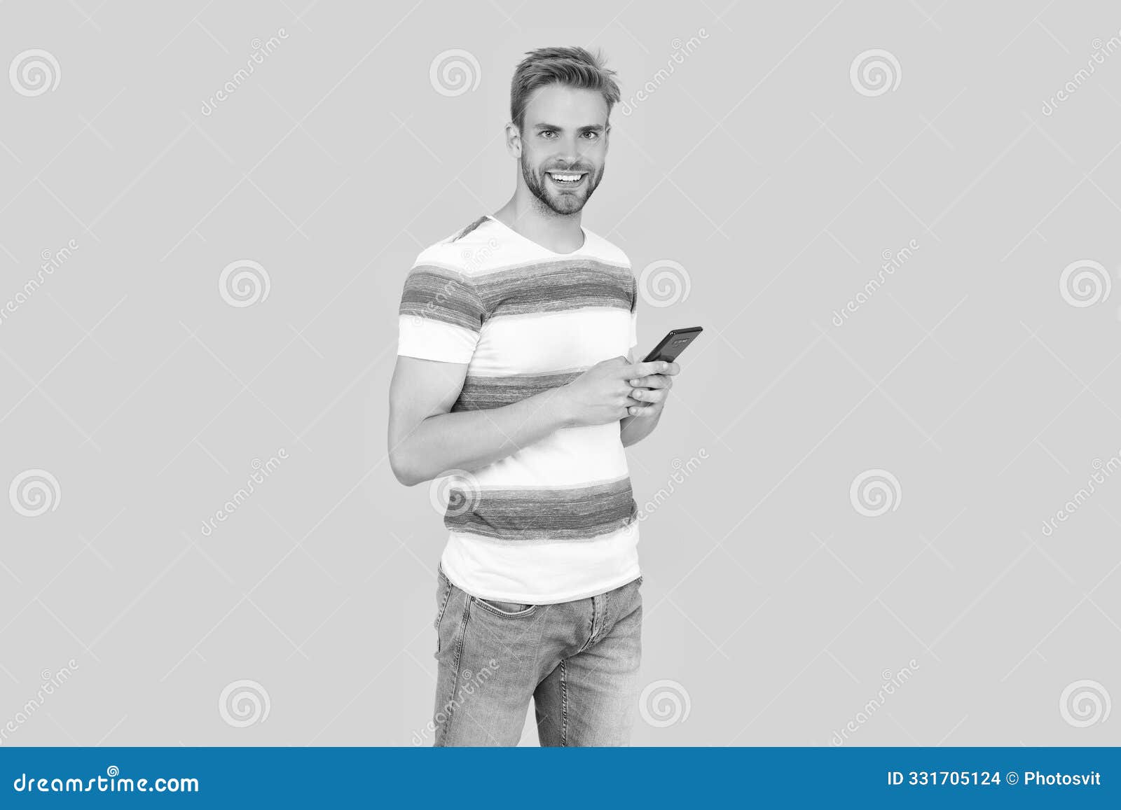 Digital Communication of Positive Man with Phone. Man Uses Phone To ...