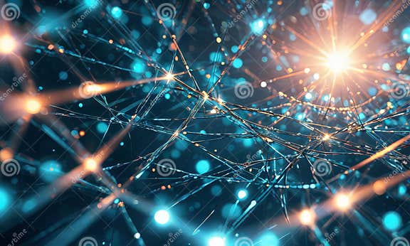 Digital Complex Network Interconnected Lines and Dots, with Bright ...