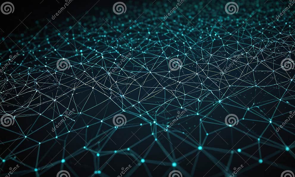 Digital Complex Network Interconnected Lines and Dots, Creating Sense Depth and Dimensionality ...