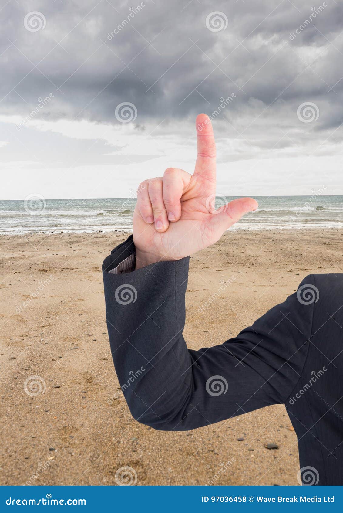 Arm Pointing Up at Sky on Beach Stock Photo - Image of lens, shore ...