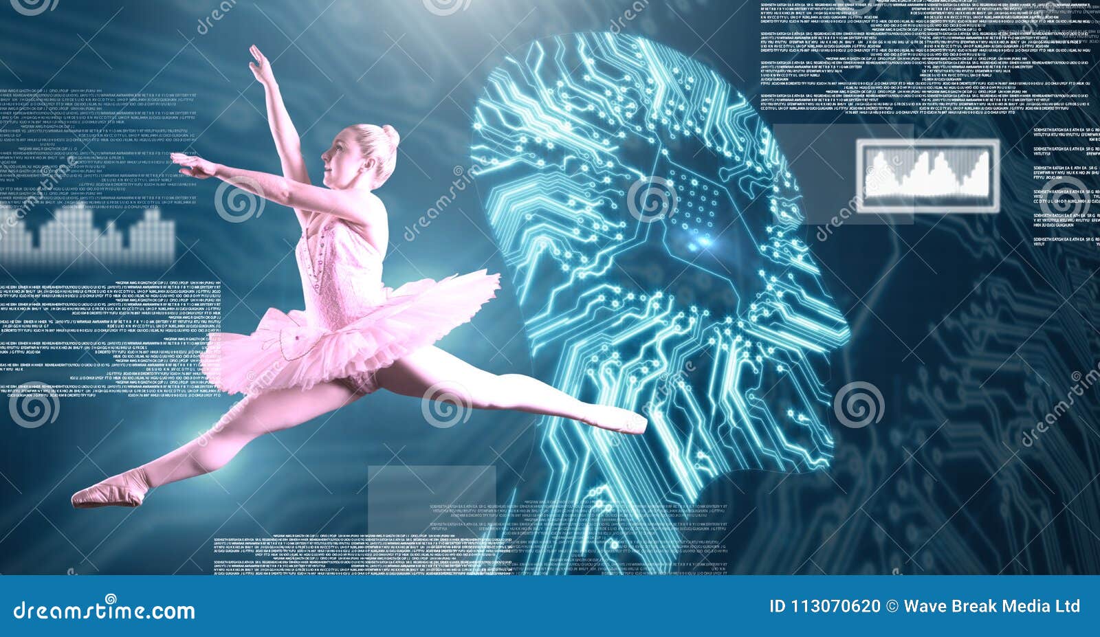 Ballet Dancer Dancing with Digital Human Technology Interface Stock ...