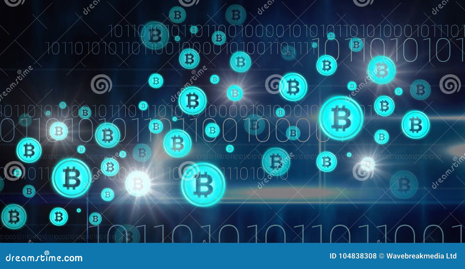 Bitcoin Graphic Icons and Binary Code Stock Illustration - Illustration ...