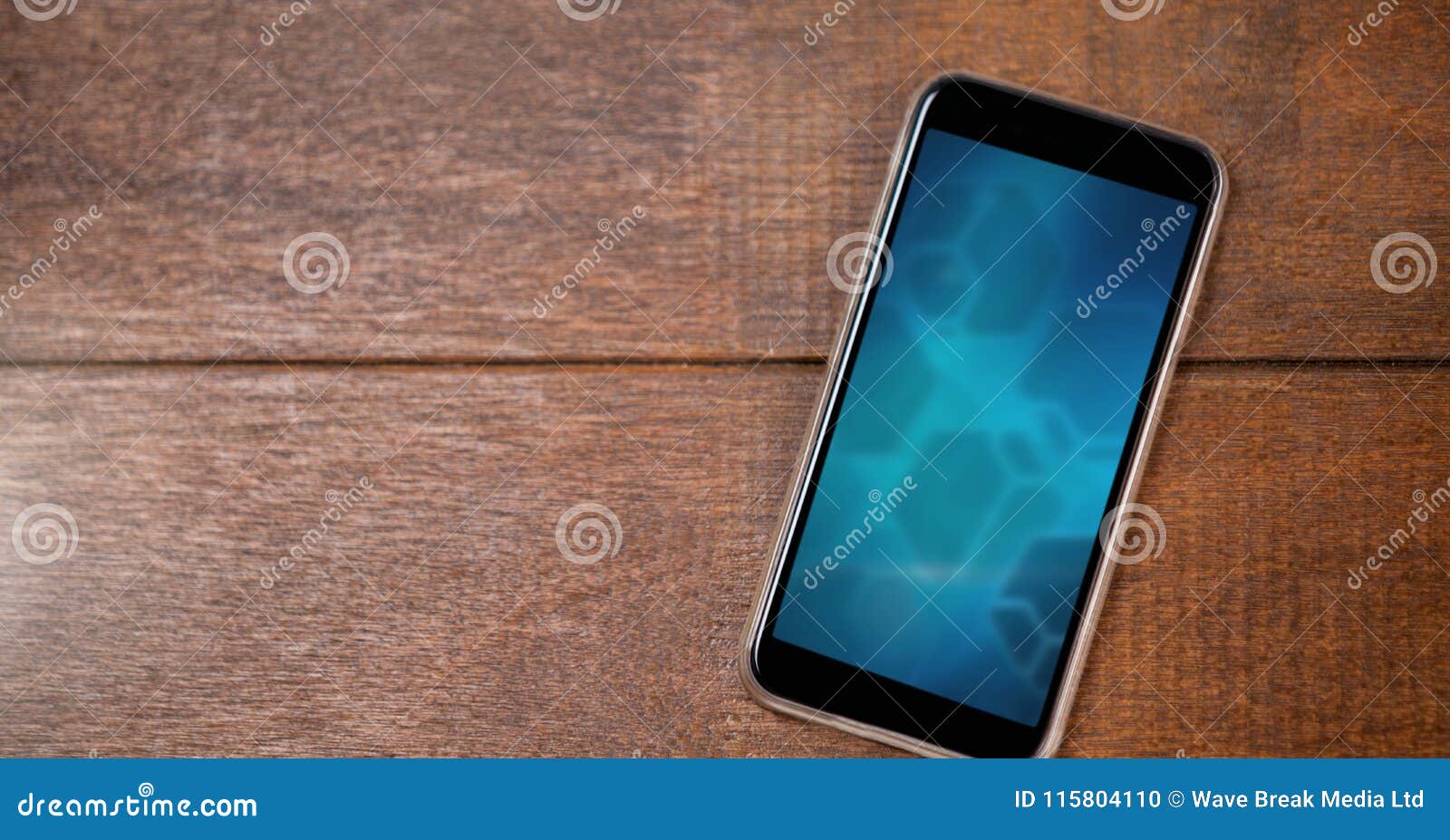 Blue Gradient Phone on Wood Stock Photo - Image of science, cell: 115804110