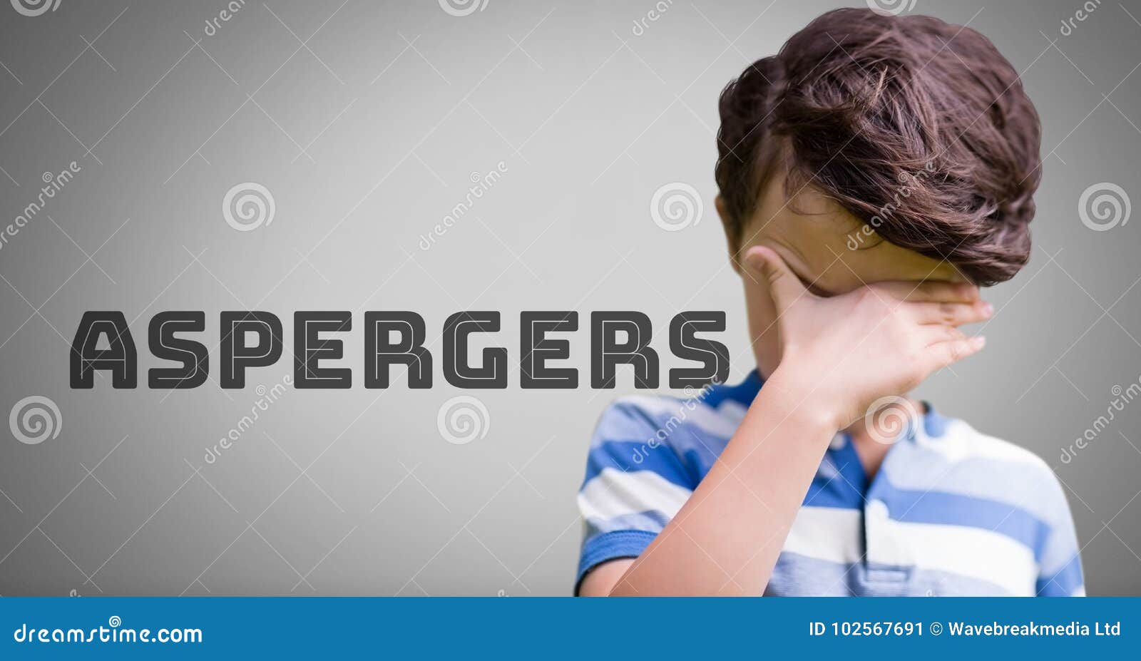 Boy Against Grey Background with Asperger`s Text Stock Image - Image of ...