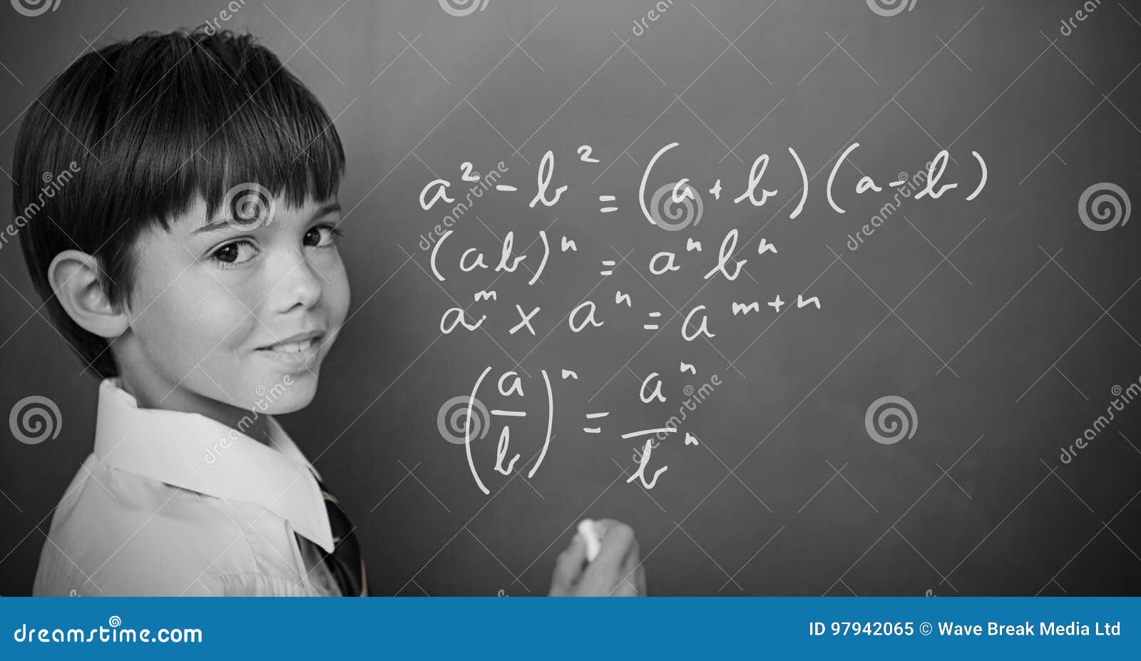 Boy Writing Math Equations on Blackboard Stock Image - Image of formula ...