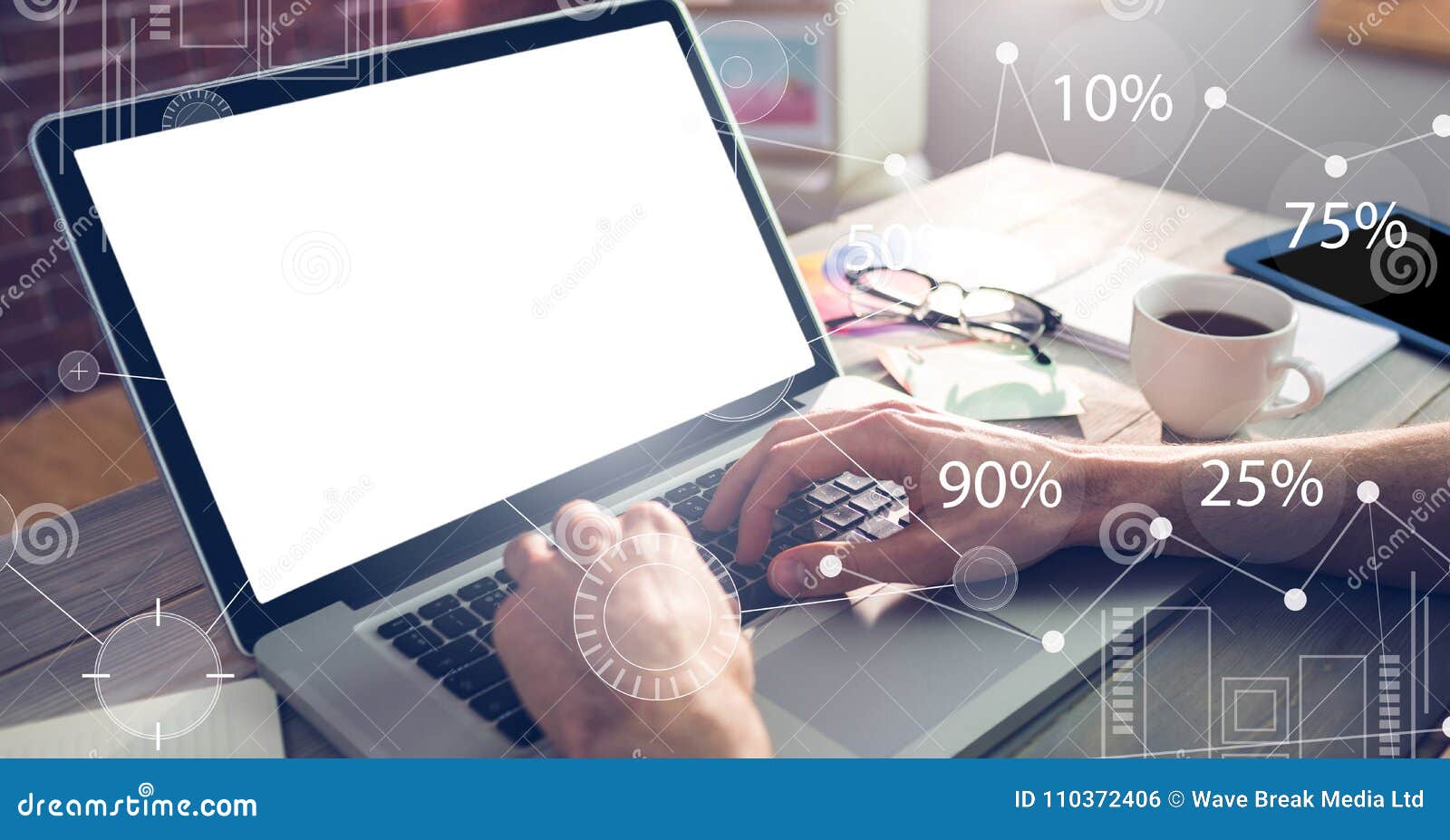 Business Overlay Interface with Hands and Laptop Stock Photo - Image of ...