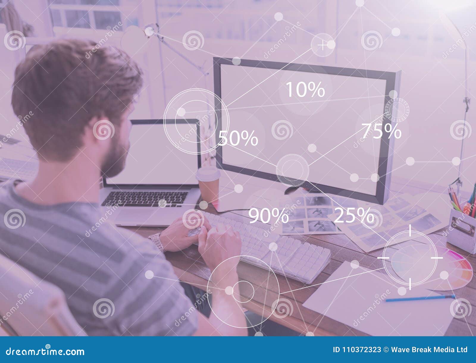 Business Overlay Interface with Man and Computer Stock Image - Image of ...