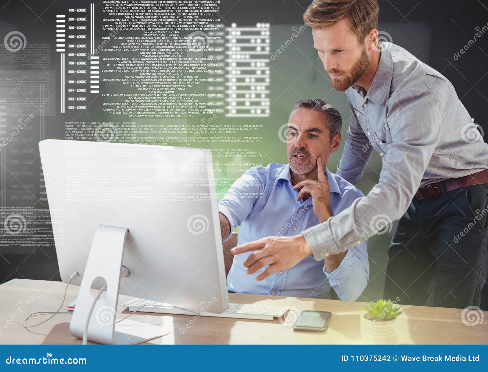 Business People Working on Computer with Screen Text Interface Stock ...