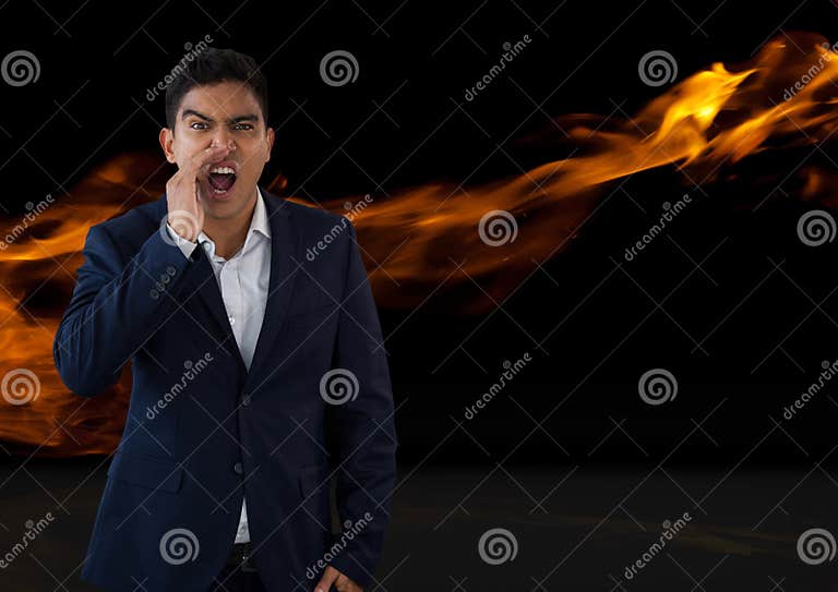 Businessman Shouting with Fire Stock Image - Image of abstract ...