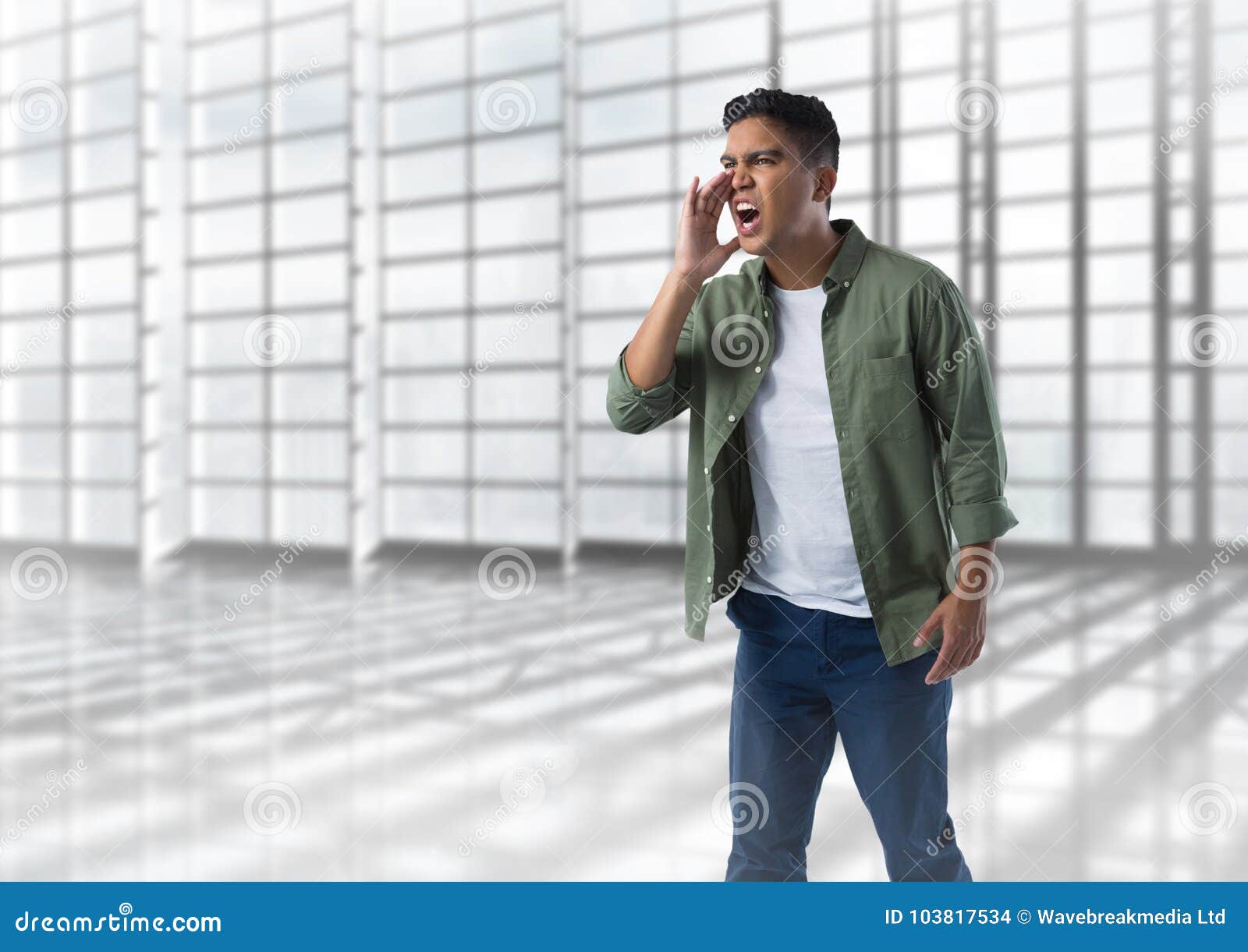 Businessman Shouting by Windows Stock Photo - Image of reflection, male ...