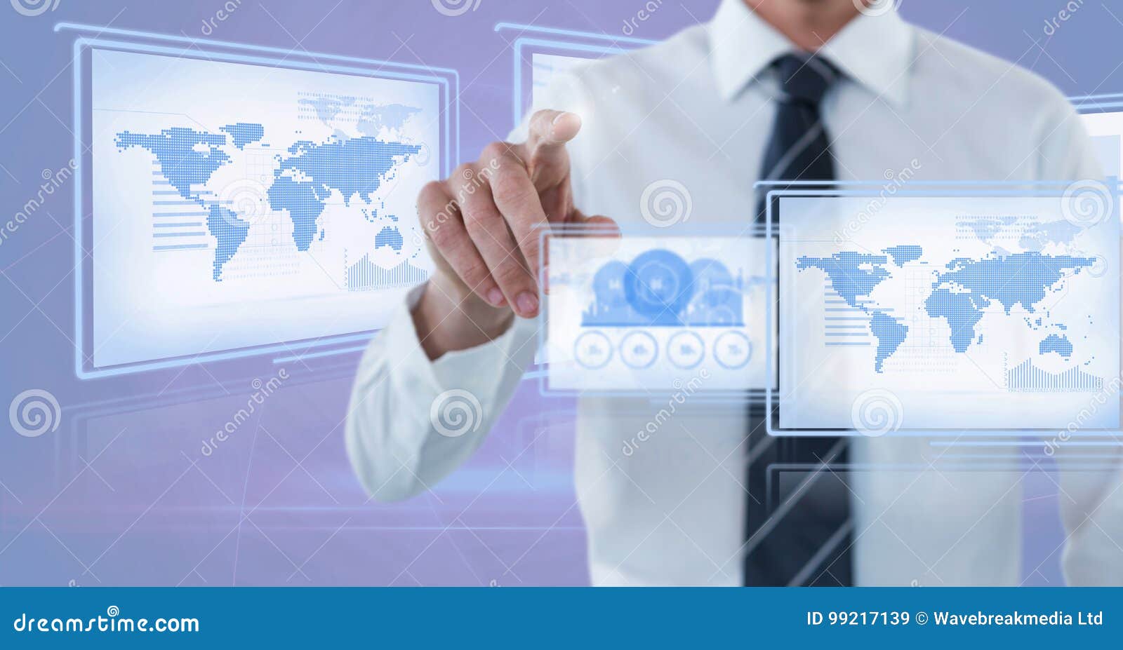 Businessman Touching and Interacting with Technology Interface Panels ...