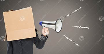 Cardboard Head Using Megaphone with Illustrations Stock Photo - Image ...