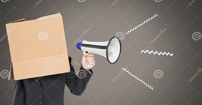 Cardboard Head Using Megaphone with Illustrations Stock Photo - Image ...