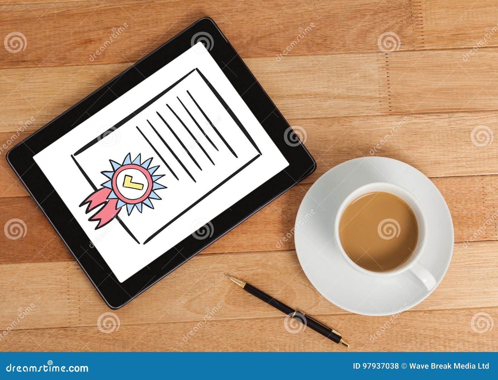 Certificate on Tablet on Table Stock Illustration - Illustration of ...