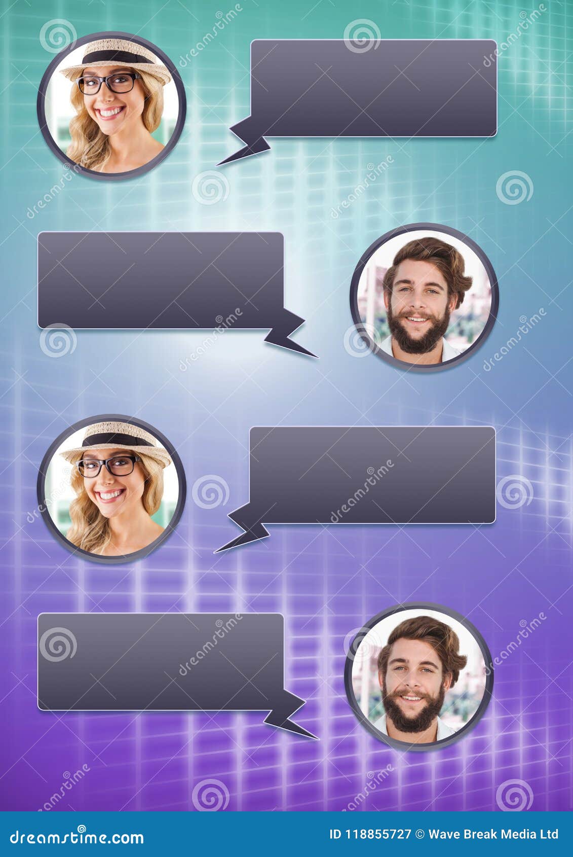 Chat Conversation Profiles Messaging with Blank Speech Bubbles Stock ...