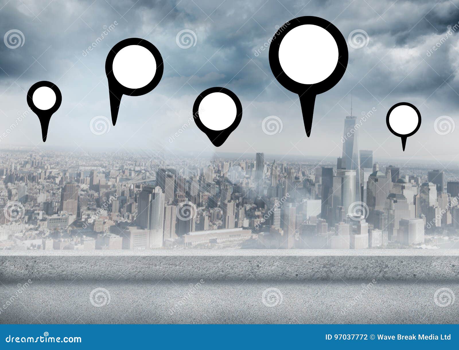 City with Marker Location Pointers Stock Illustration - Illustration of ...
