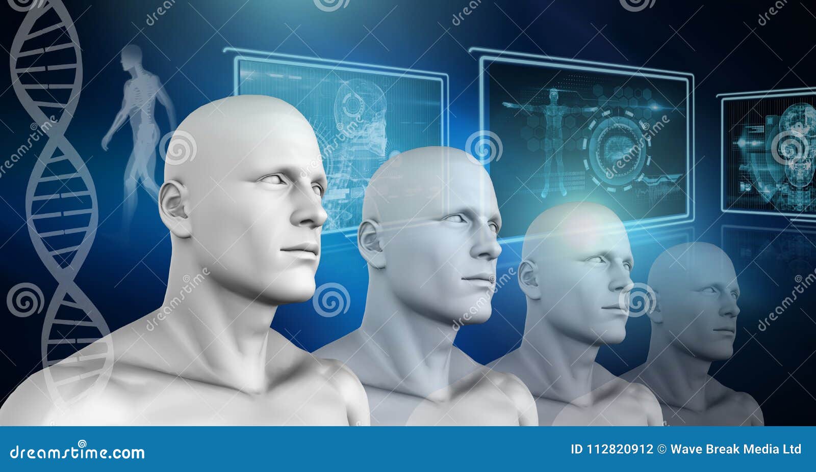 Clone 3D Men with Genetic DNA Stock Illustration - Illustration of ...