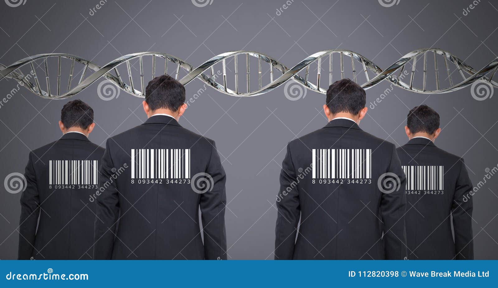 Clone Men with Genetic DNA and Barcode Stock Photo - Image of frame ...
