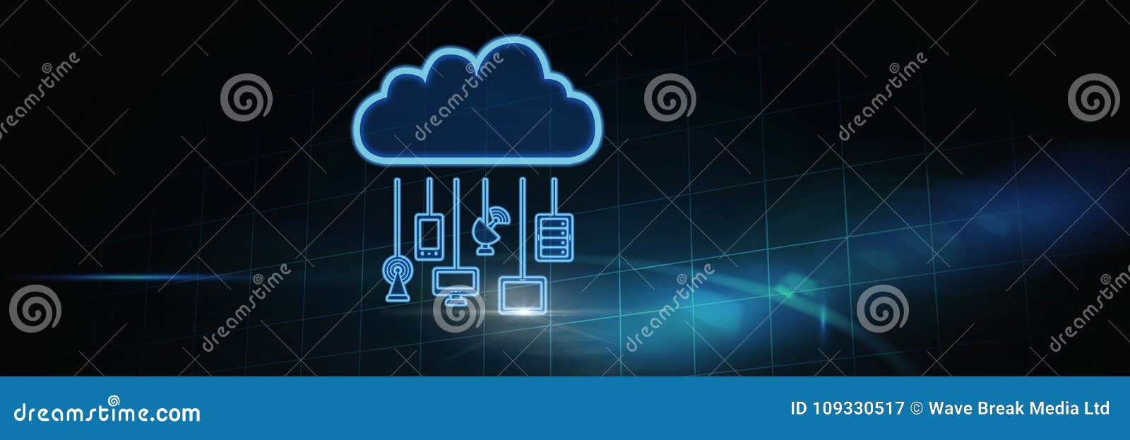 Cloud with Hanging Devices Connections with Blue Technology Background ...