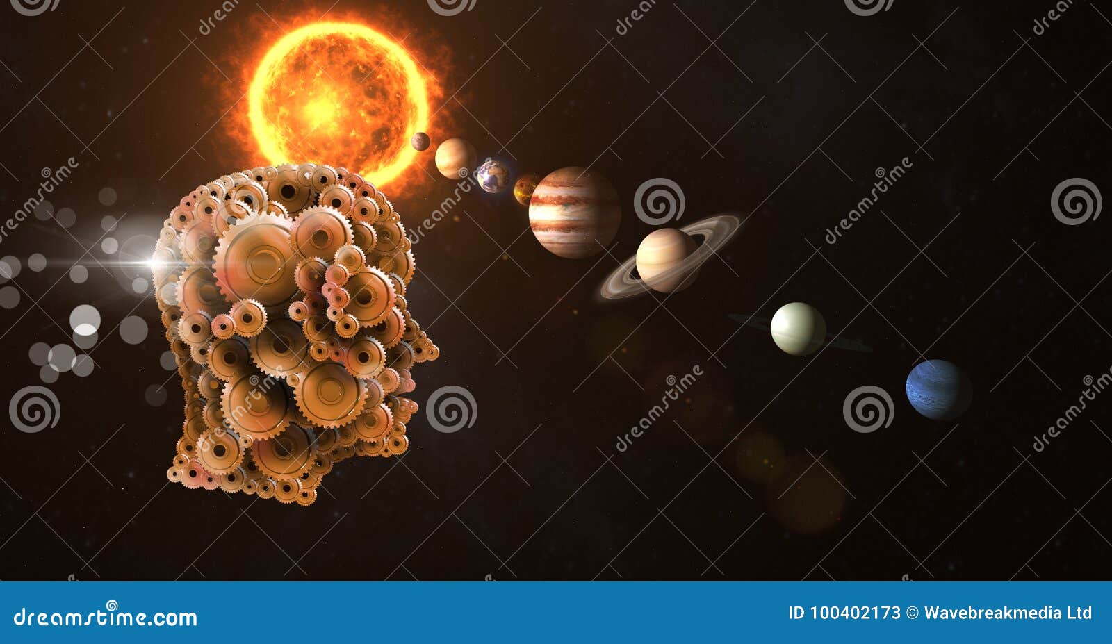 Cog Head Next To Solar System Stock Illustration - Illustration of ...