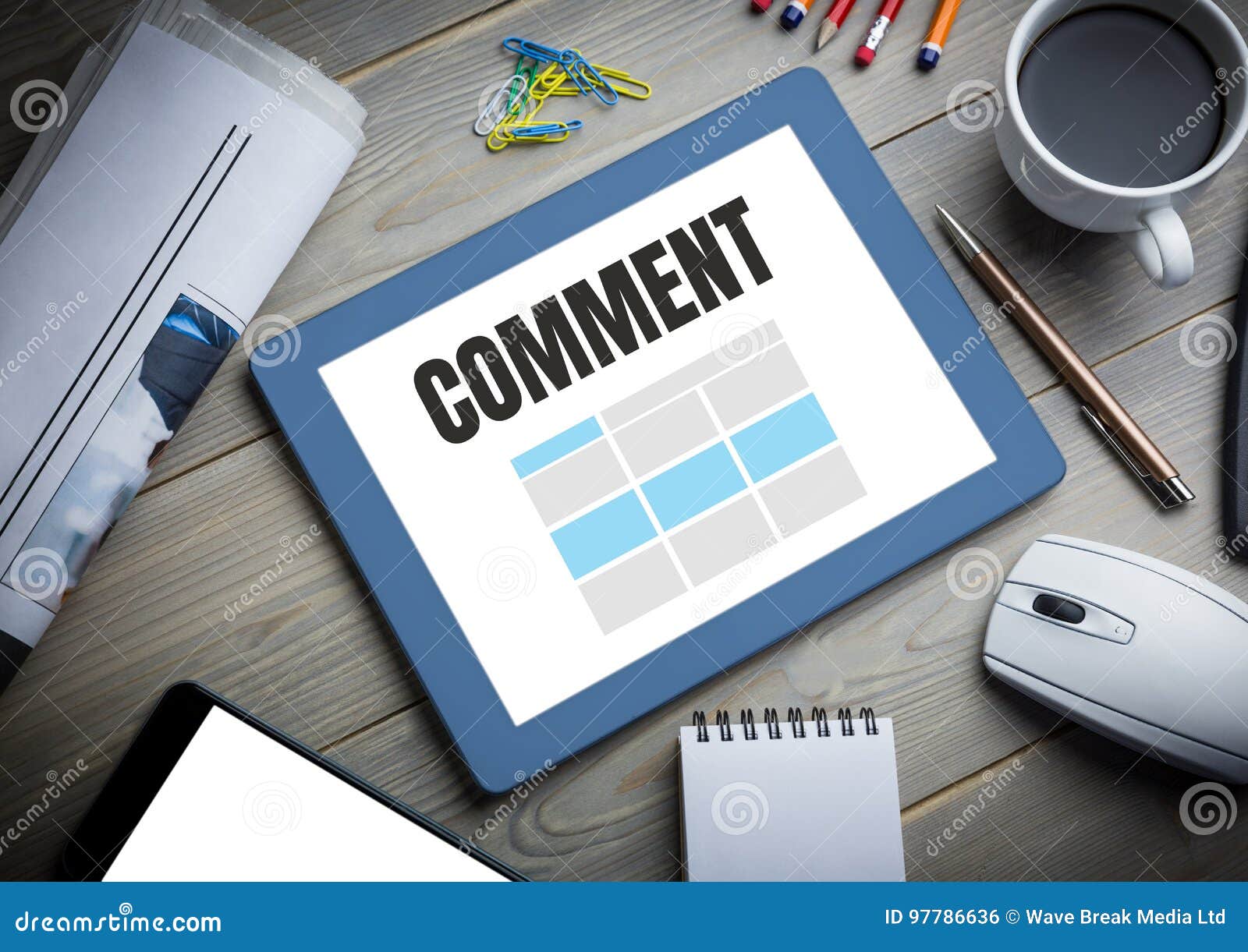 Comment Text and Graphic on Tablet Screen Stock Photo - Image of shape ...