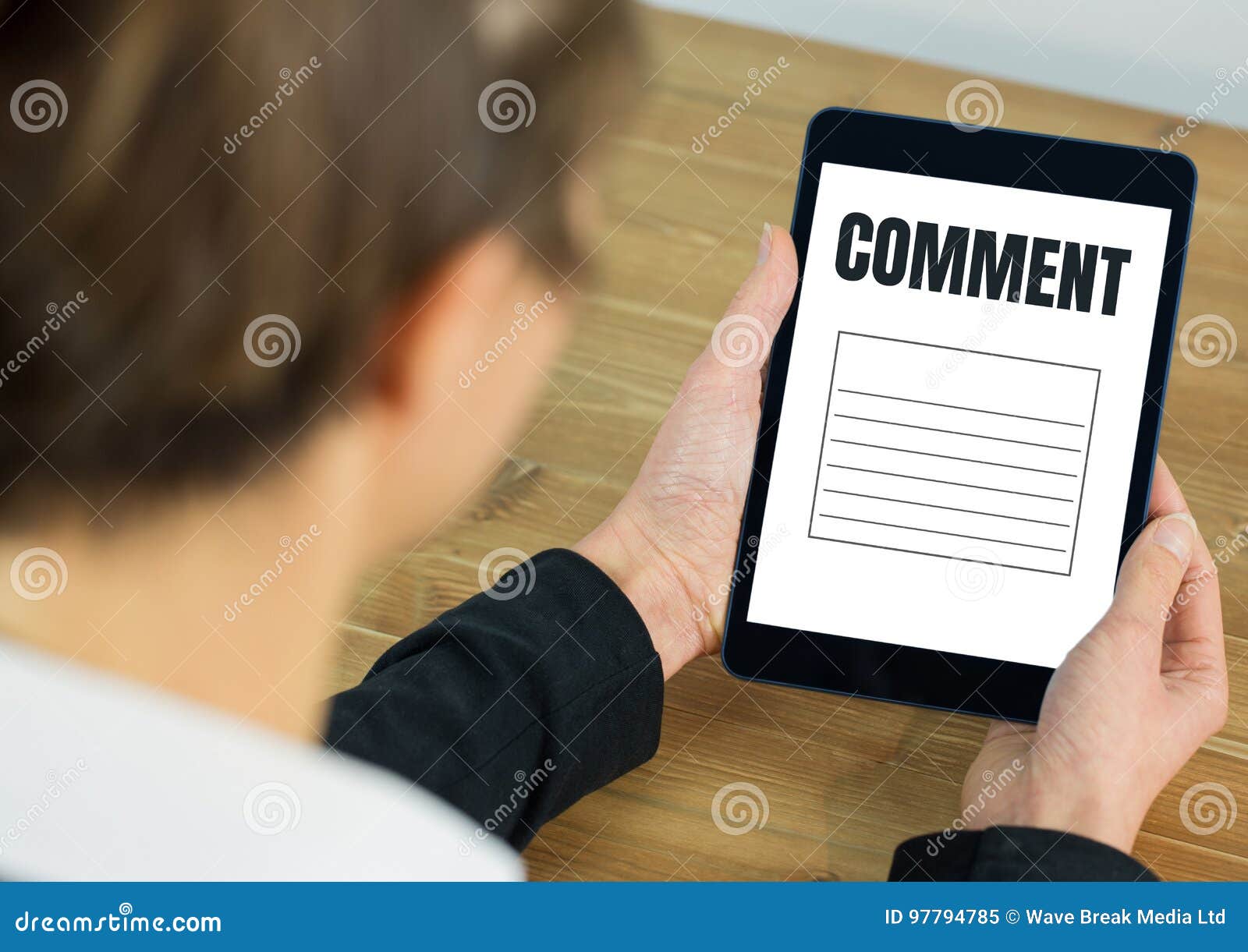 Comment Text and Graphic on Tablet Screen with Hands Stock Image ...