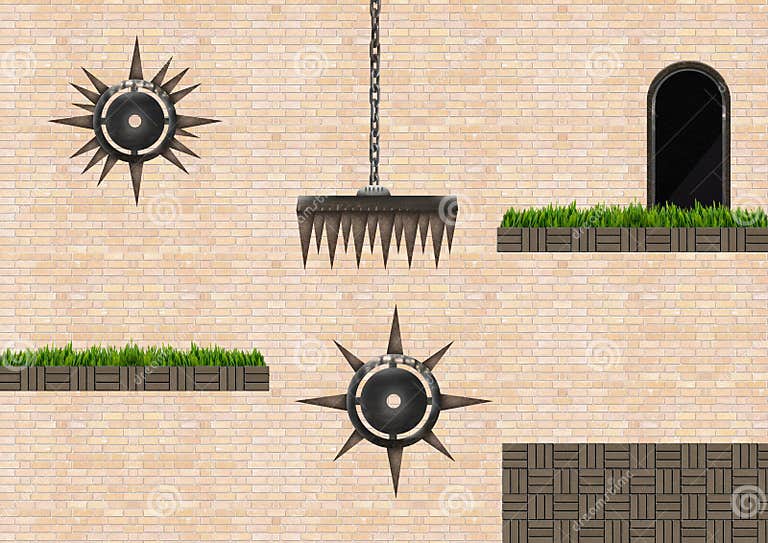 Computer Game Level with Traps Stock Illustration - Illustration of ...