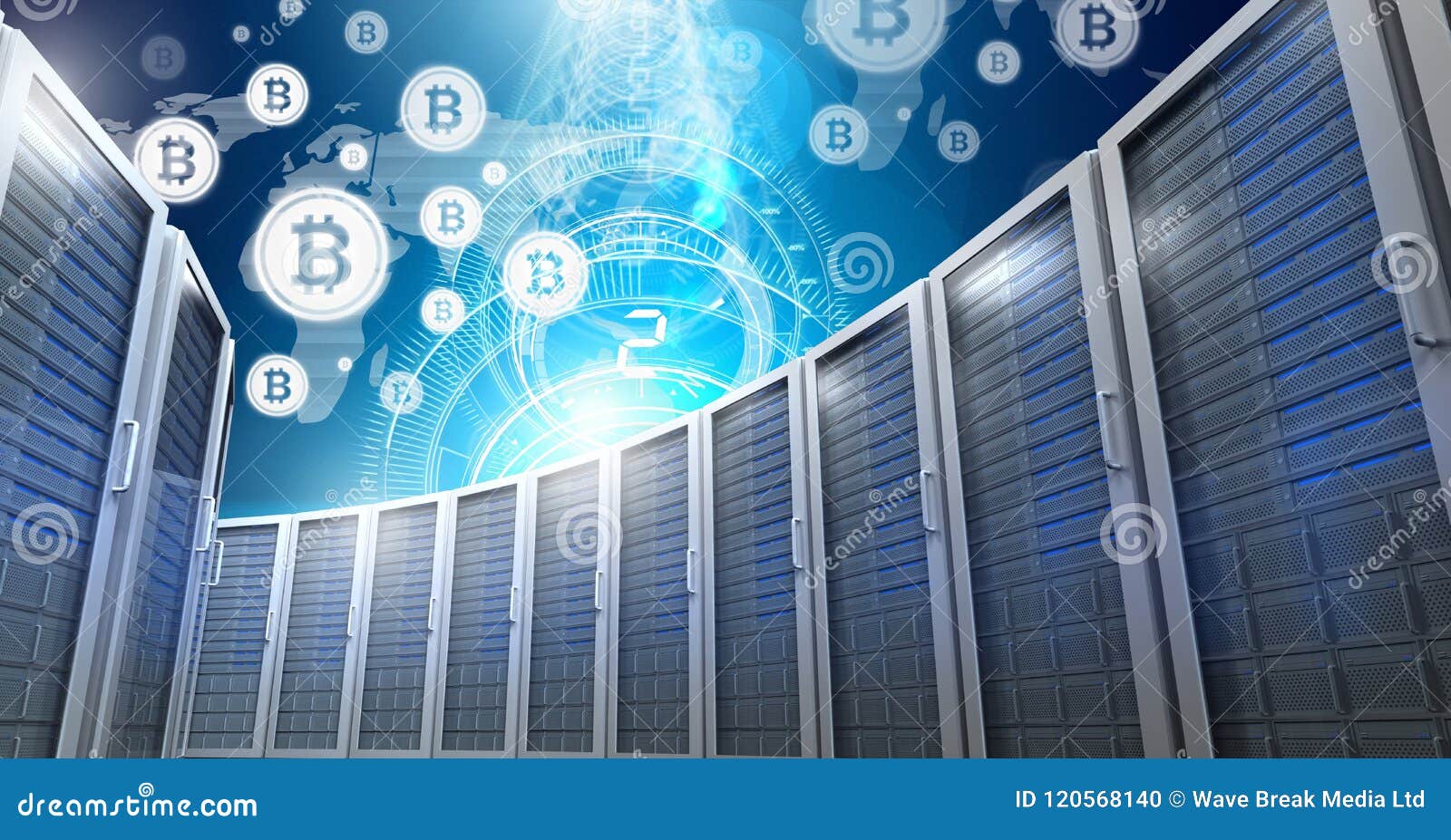 Computer Servers and Bitcoin Technology Information Interface Stock ...
