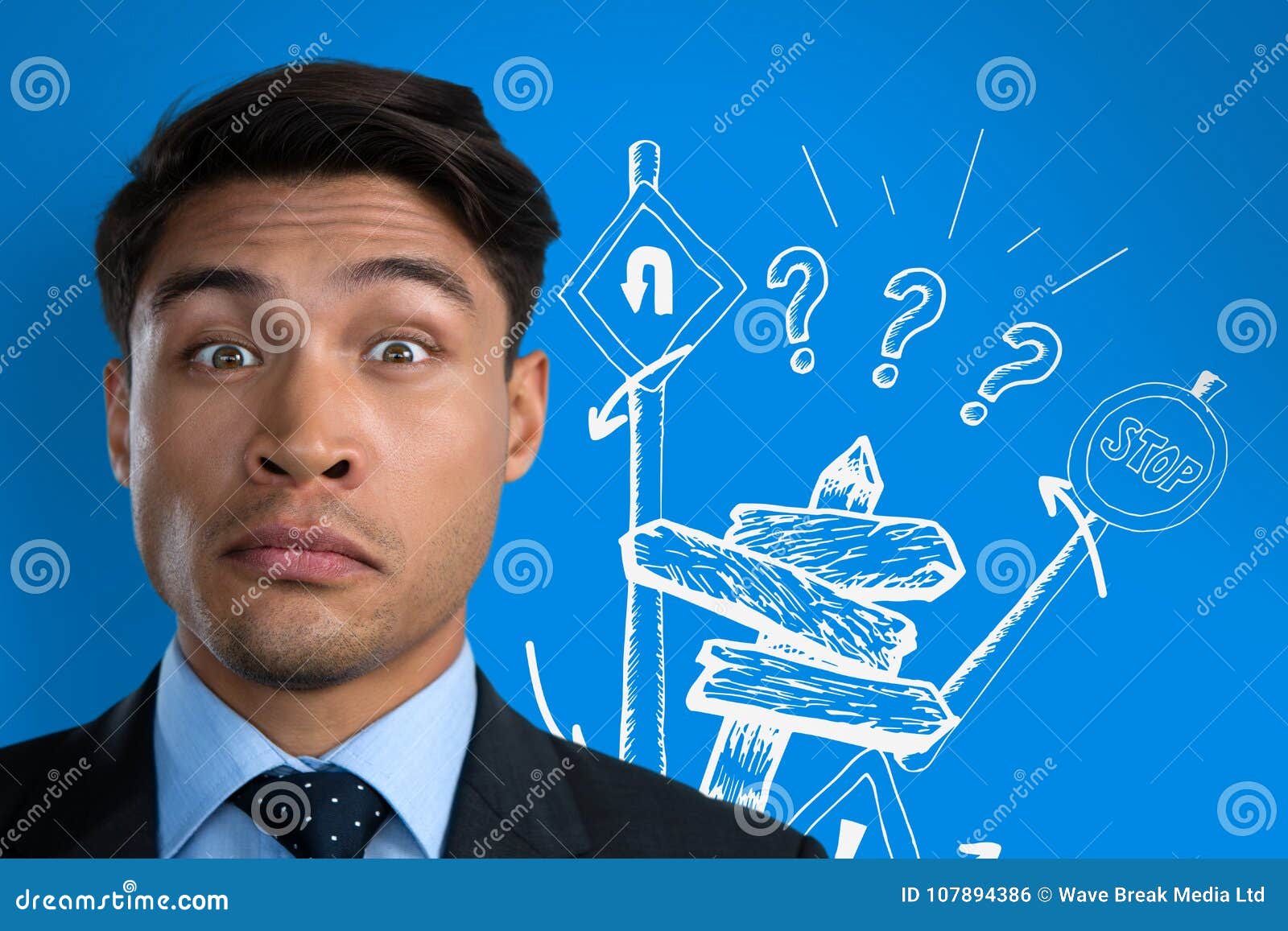 Confused Man and Direction Drawing Stock Illustration - Illustration of ...