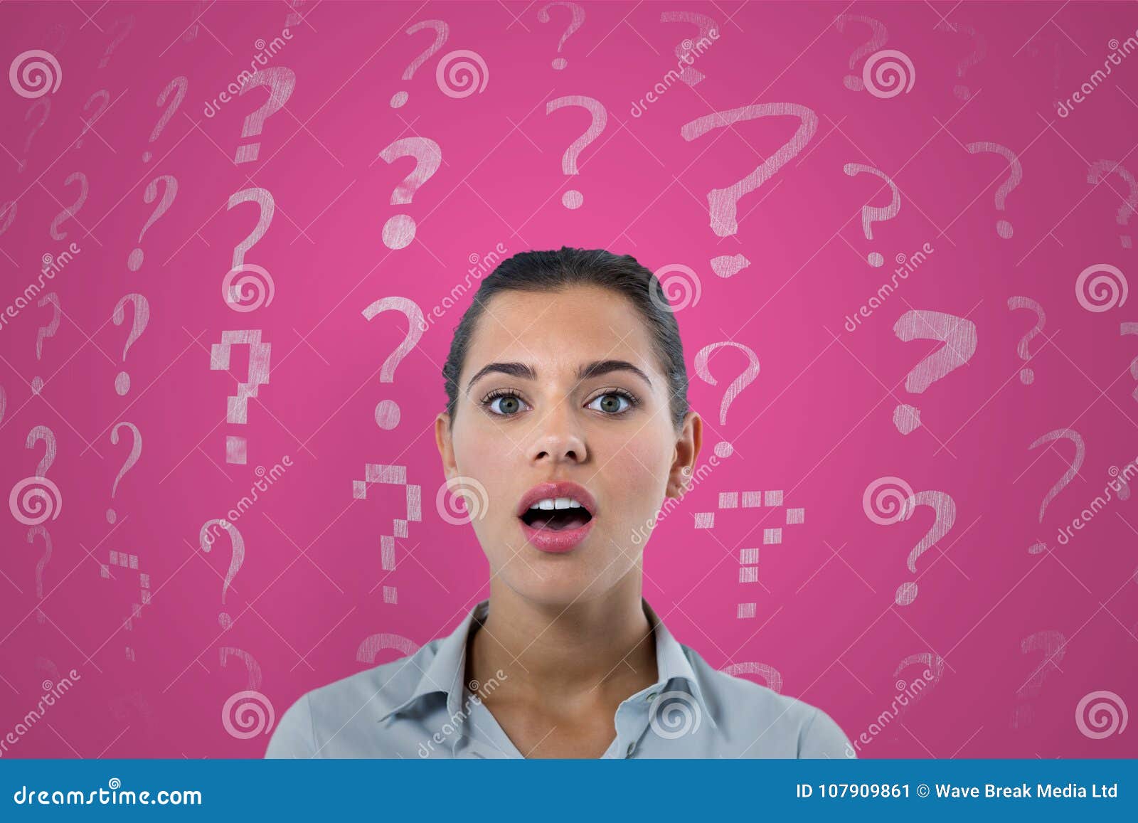 Confused or Surprised Woman and Question Marks Pattern Stock Image ...
