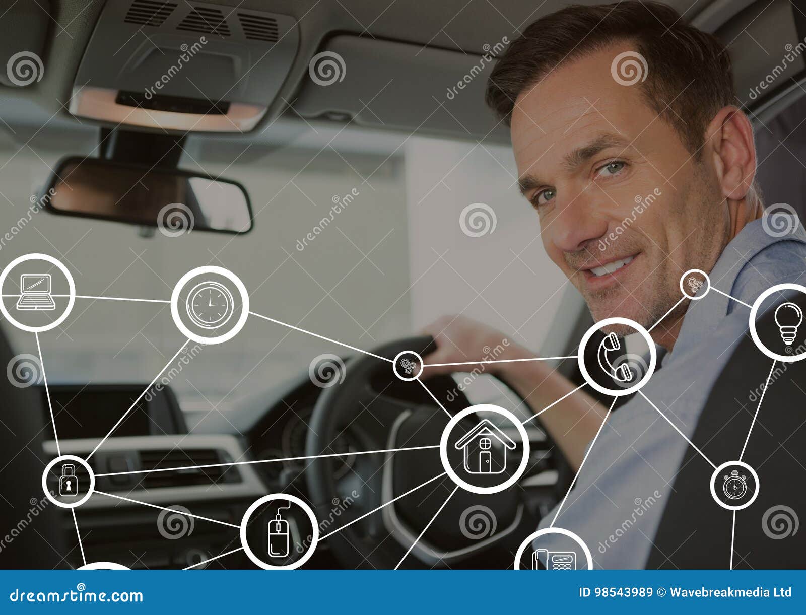 Connection Interface Against Man in the Car Stock Image - Image of ...