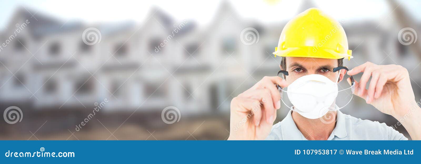Construction Worker on Building Site Wearing Mask Stock Image - Image ...