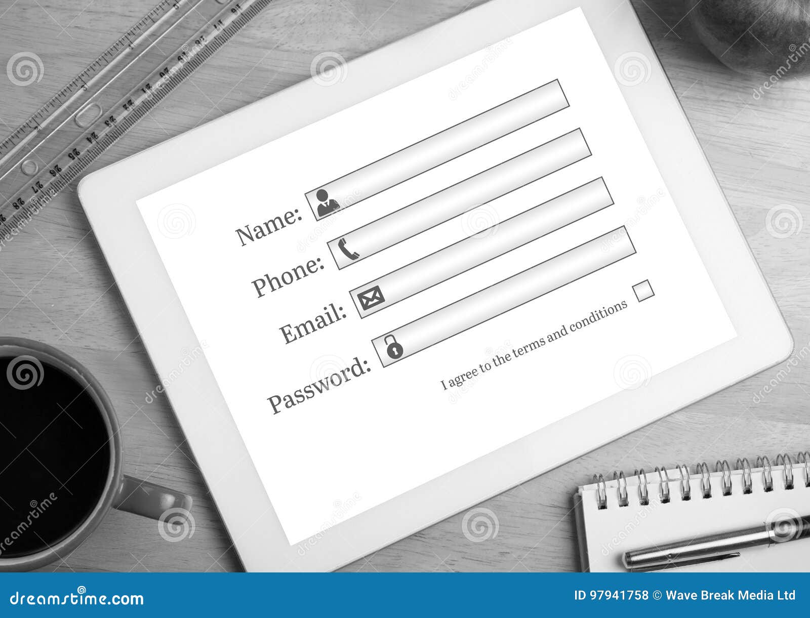 Contact Entry Boxes Details on Tablet Stock Illustration - Illustration ...