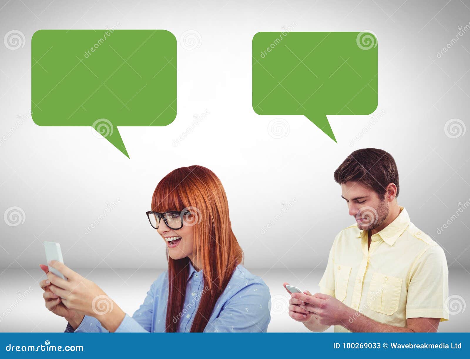 Couple Texting with Empty Chat Bubbles Stock Image - Image of fashion ...