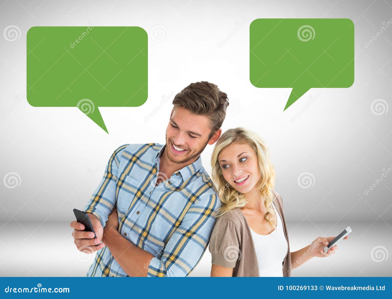 Couple Texting with Empty Chat Bubbles Stock Image - Image of fair ...